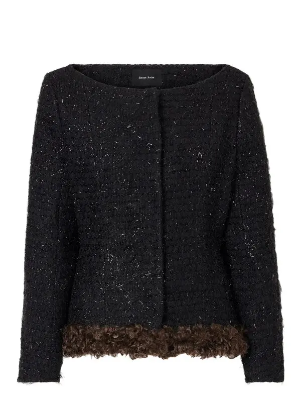 Simone Rocha Metallic Tweed Jacket With Plush Trim - Black