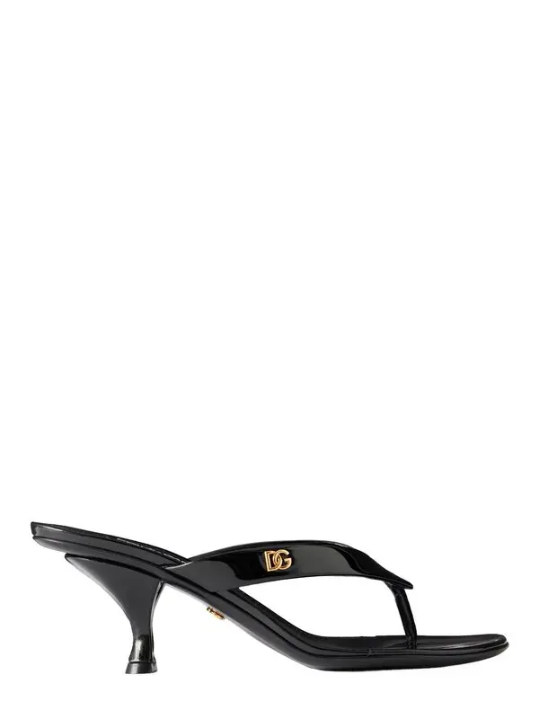 Dolce & Gabbana Logo-detailed Patent Leather Thong Sandals - Black