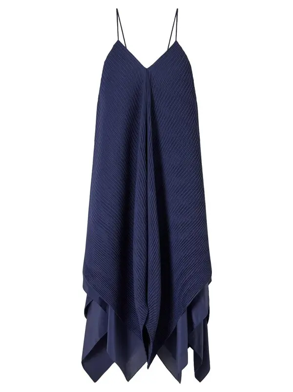 JW Anderson Tiered Asymmetric Pleated Crepe De Chine Mini Dress - Blue