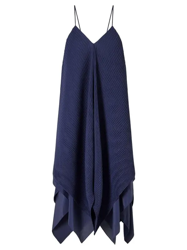 JW Anderson Tiered Asymmetric Pleated Crepe De Chine Mini Dress - Navy