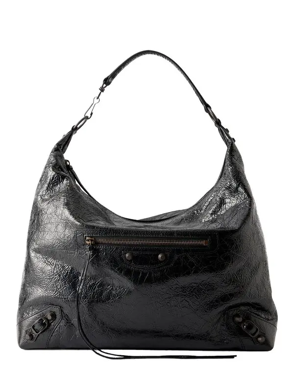 Balenciaga Le City Medium Crinkled-leather Shoulder Bag - Black