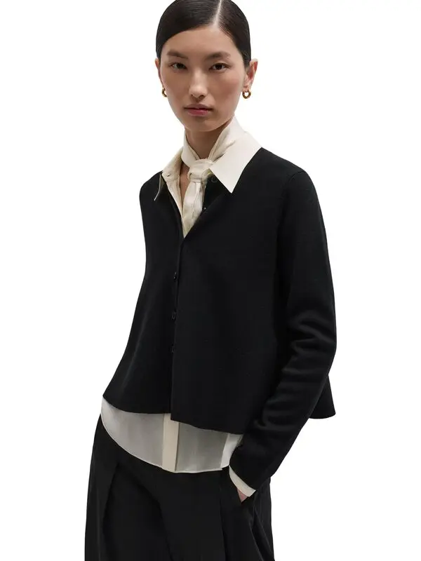 ME+EM Wool Stretch Button Through Swing Cardigan - Black