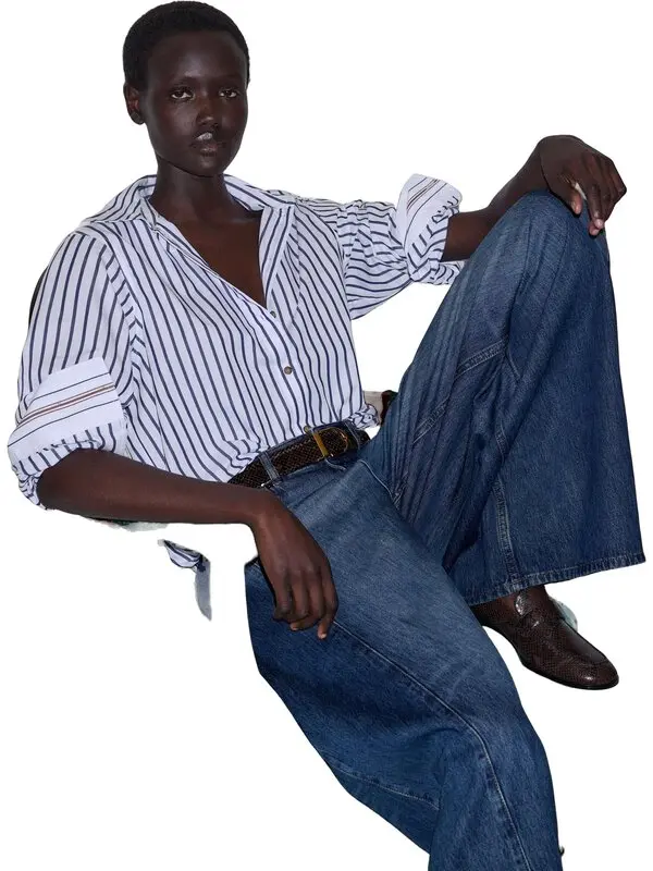 ME+EM Relaxed Striped Shirt - Soft White/navy