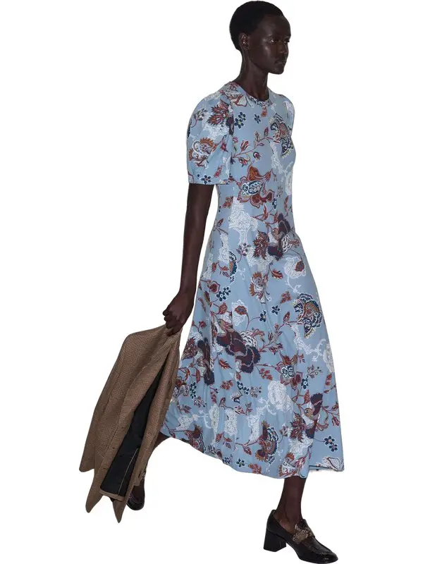 ME+EM Paisley Print Puff Sleeve Maxi Dress - Blue Multi