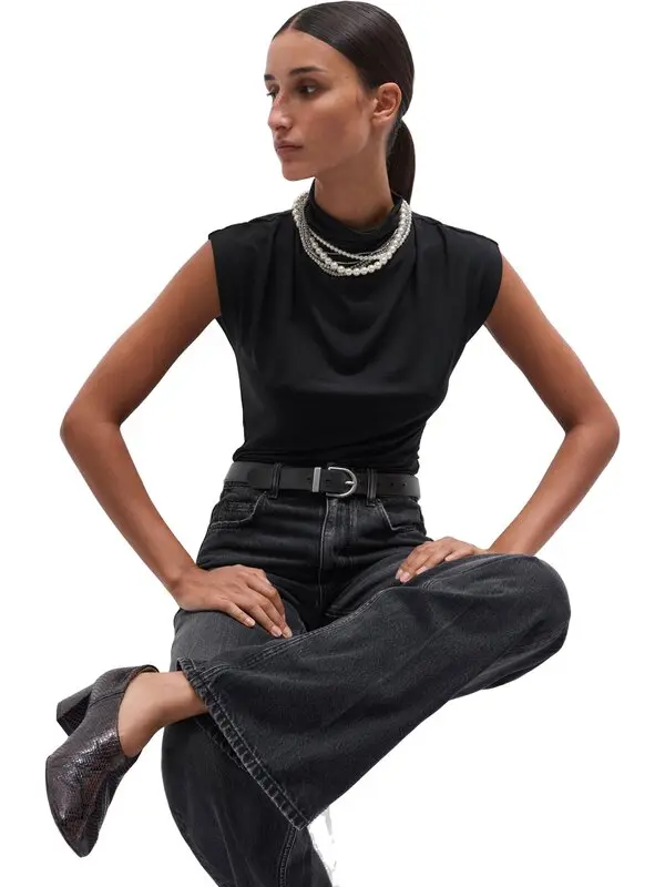 ME+EM Sleeveless Drape Top - Black
