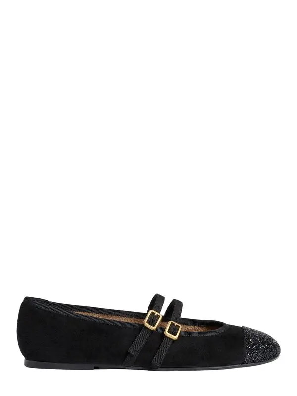 ME+EM Crystal Embellished Round Toe Ballerinas - Black