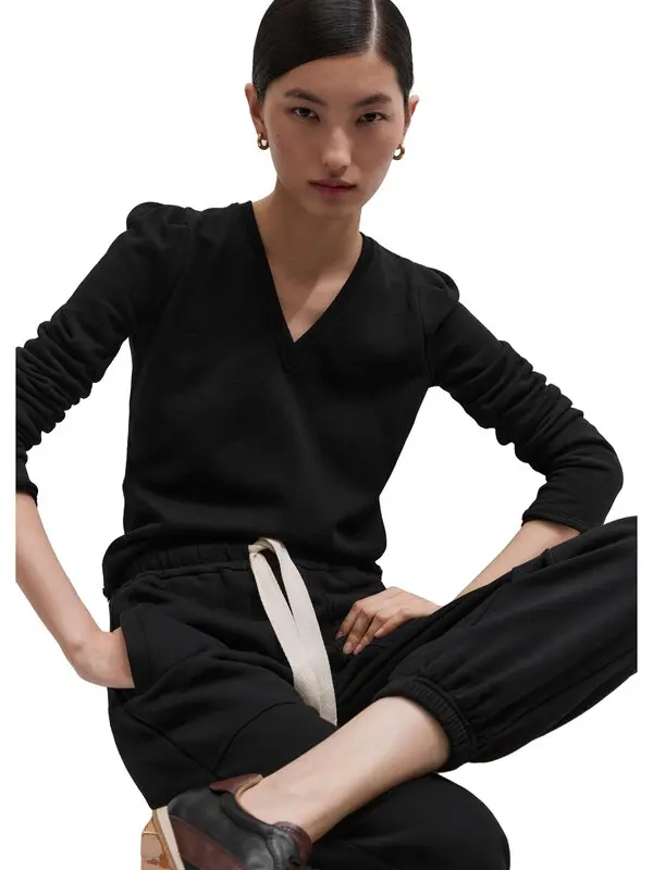 ME+EM Raw Edge V-neck Sweatshirt - Black