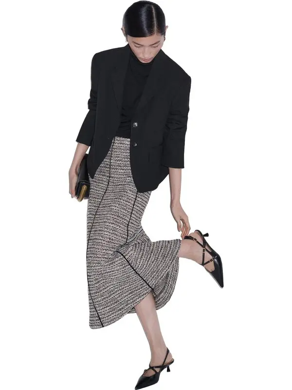 ME+EM Soft Tweed A-line Midi Skirt - Brown Multi