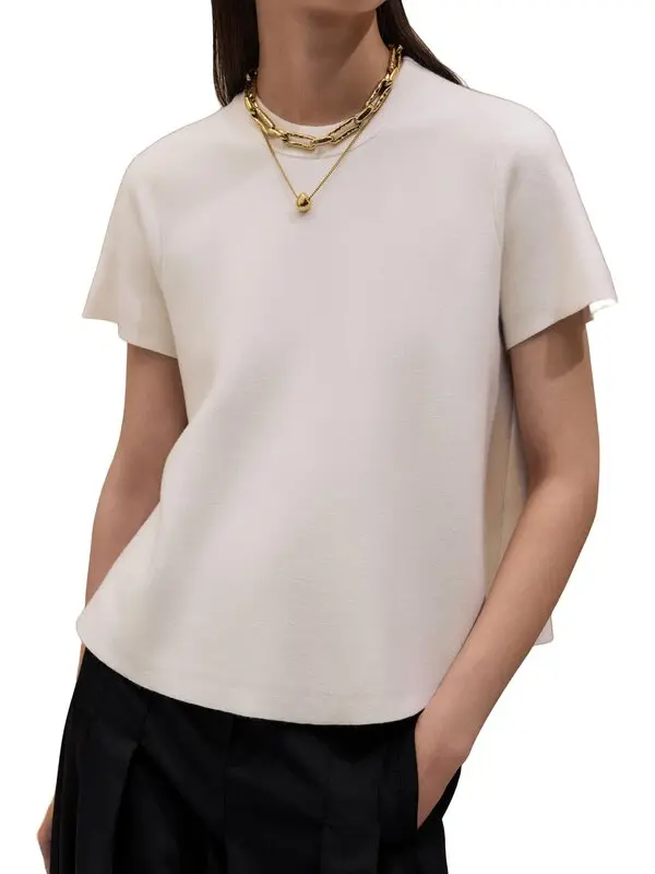 ME+EM Wool Stretch Short Sleeve Knit Top - Cream