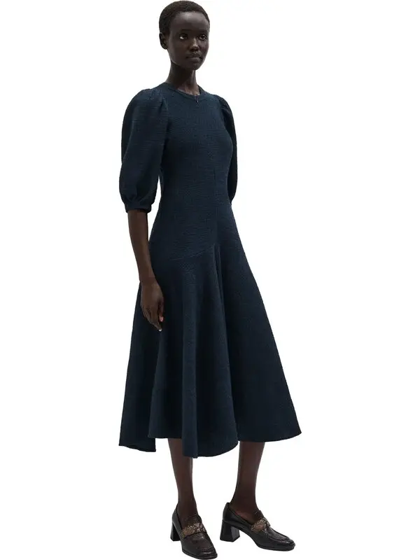 ME+EM Dropped Waist Handkerchief Hem Midi Dress - Navy