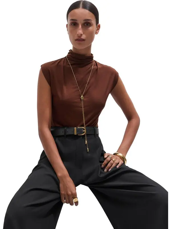ME+EM Sleeveless Drape Top - Pecan Brown