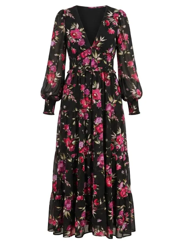 Yumi Kim Frida Crimson Floral Maxi Dress - Black
