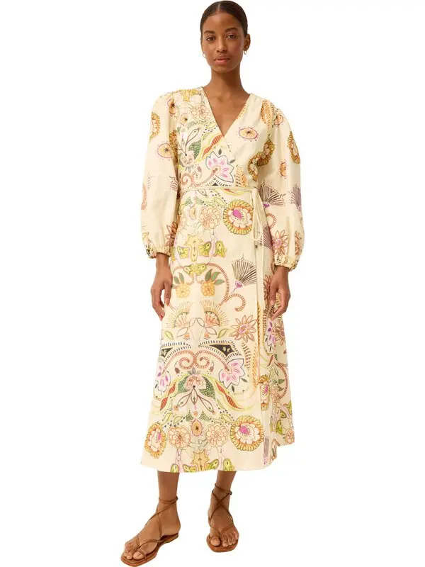 MARIE OLIVER Everette Printed Linen Cotton Wrap Dress - Haven
