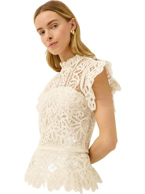 MARIE OLIVER Genessa Lace Peplum Top - Egret