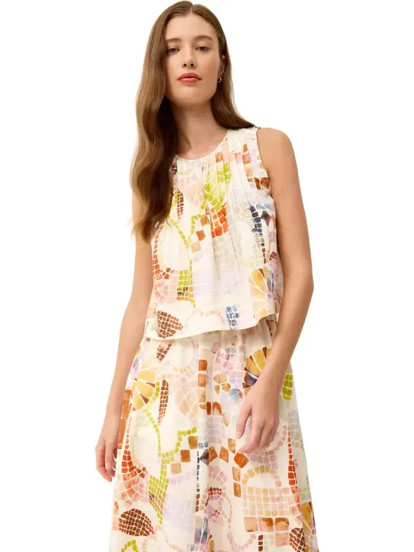 MARIE OLIVER Letta Watercolor Print Sleeveless Top - Travertine