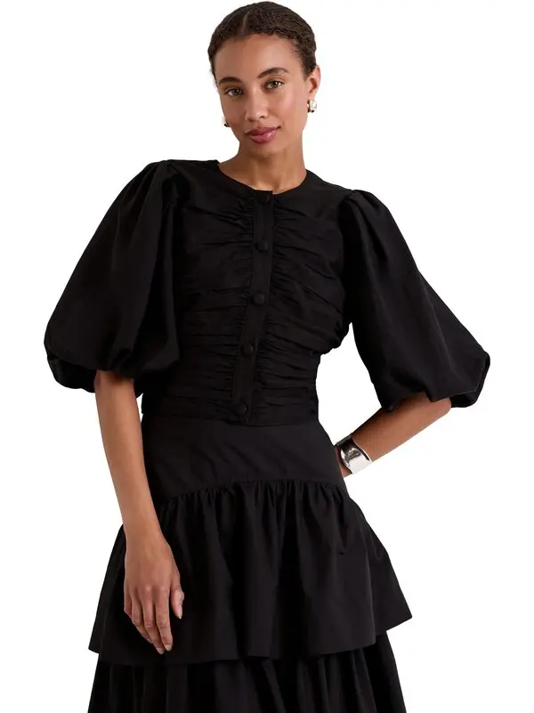 MARIE OLIVER Rowan Ruched Puff Sleeve Cropped Top - Black