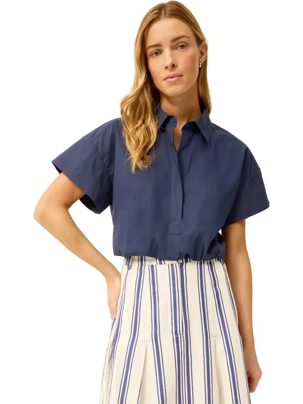 MARIE OLIVER Sierra Cropped Boxy Shirt - Navy