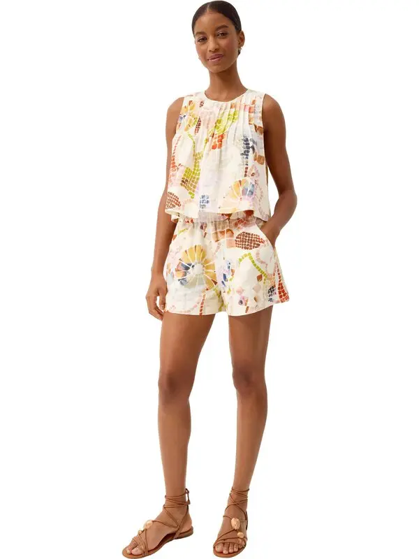 MARIE OLIVER Monte Short In Watercolor Mosaic Print - Travertine