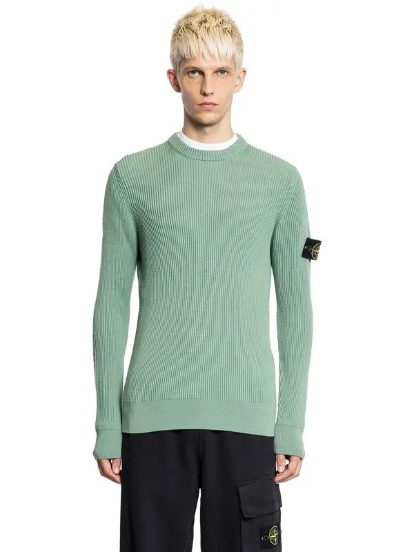 Stone Island Ribbed Wool Crewneck Jumper - Green