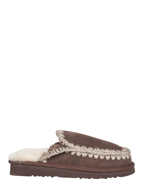 Mou Crochet Sheepskin Mules - Brown