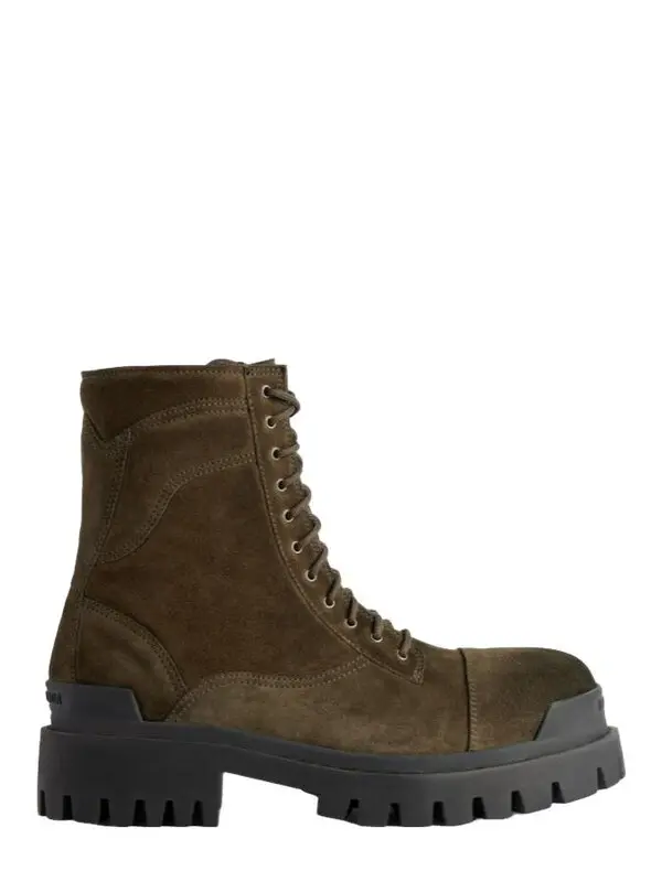 Balenciaga Waxed Suede Combat Boots - Olive
