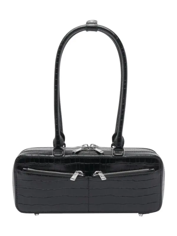 SELF-PORTRAIT Croc Effect Embossed Shoulder Bag - Black