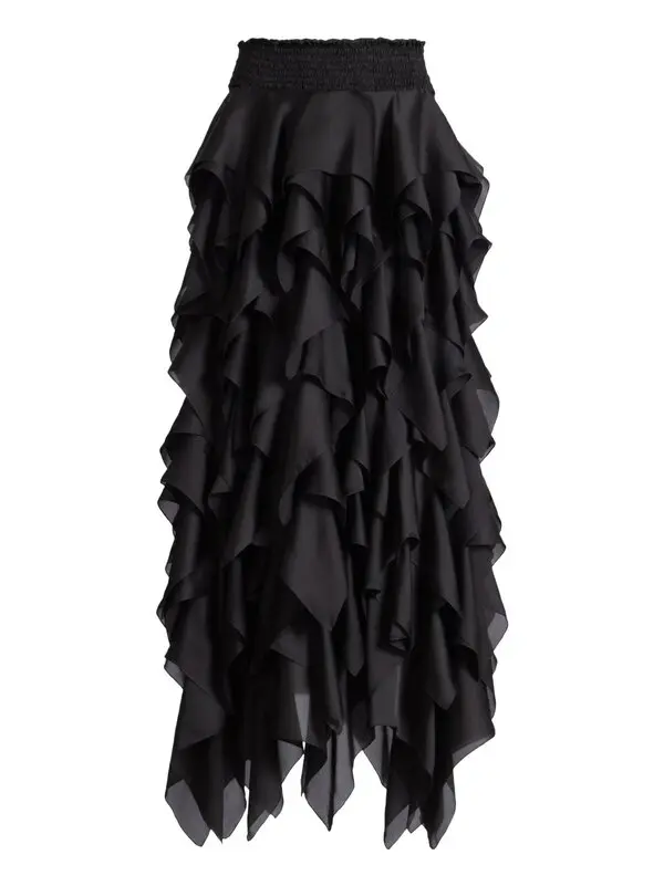 Balmain Asymmetrical Ruffled Maxi Skirt - Black