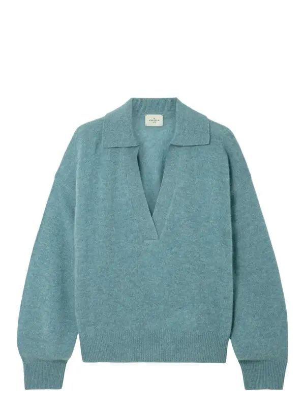 Le Kasha Long-sleeved Collared V-neck Knitwear - Green