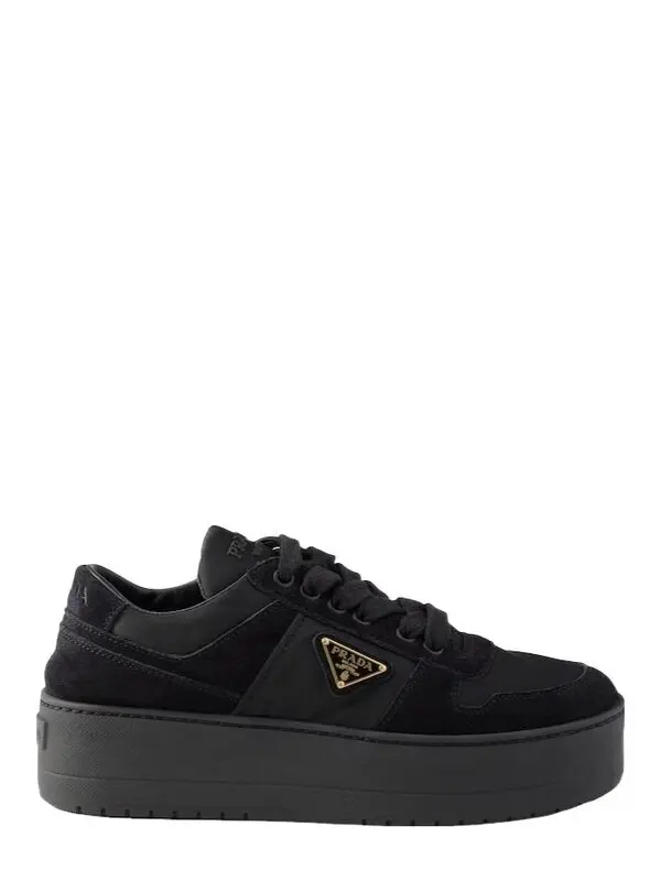 Prada Downtown Bold Re-nylon And Suede Lace-up Sneakers - Black