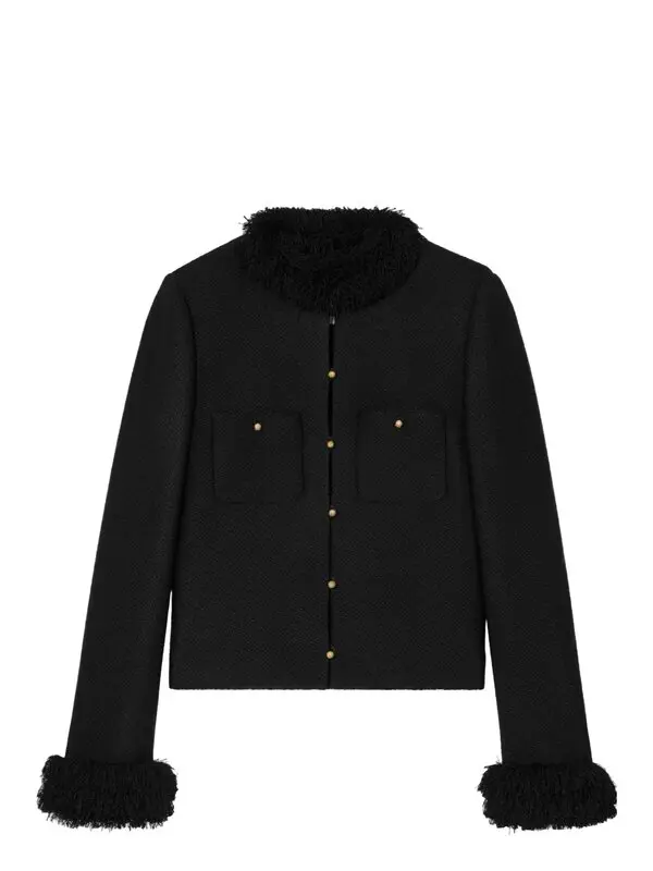 Celine Chasseur Jacket In Viscose And Wool Natt - Black