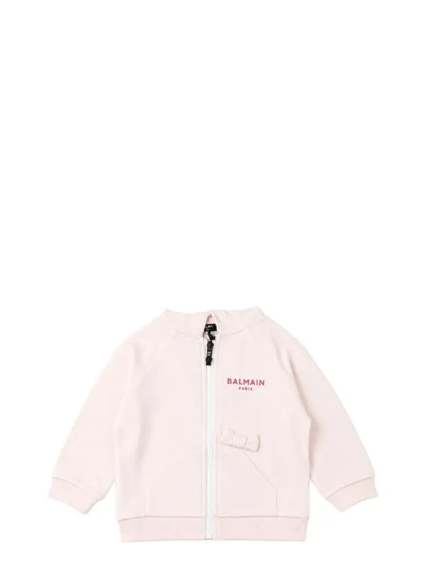 Balmain Hooded Zip-up Long Sleeve Sweatshirt - Pink