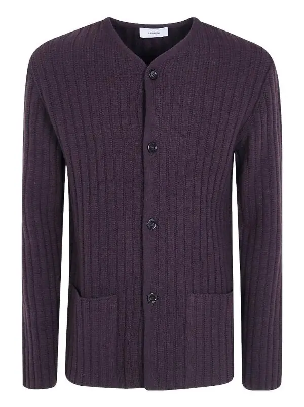 LARDINI Long Sleeve Buttoned Cardigan With Ribbed Details - Black