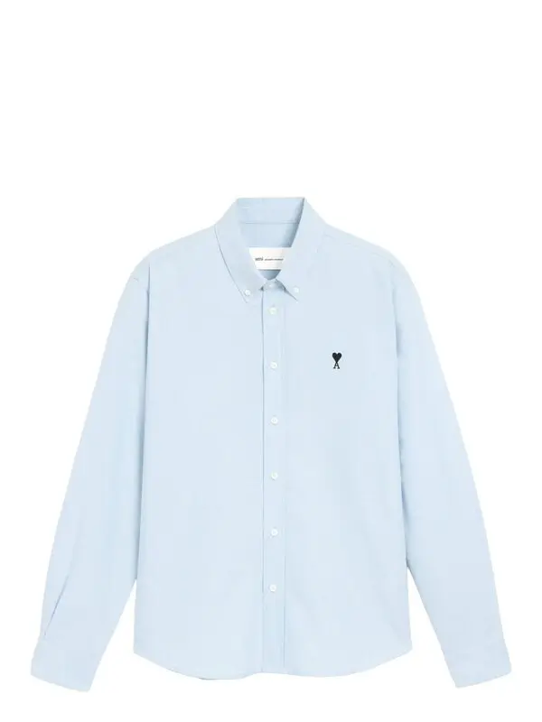 AMI Paris Logo Detailed Long Sleeved Shirt - Sky-blue