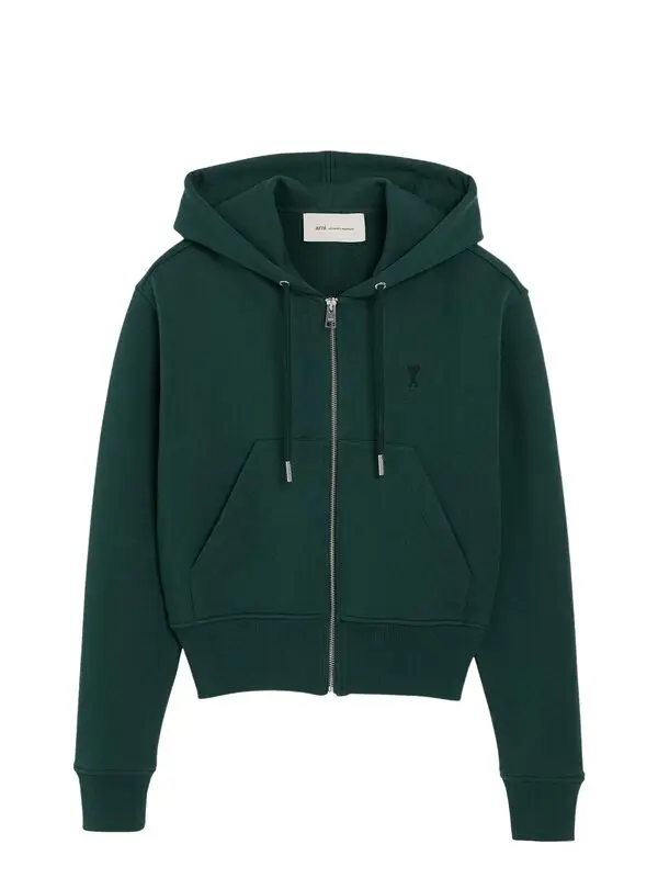 AMI Paris Long Sleeve Zip Hoodie - Bottle Green