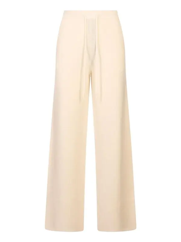 Max Mara Elasticated Waistband Straight Leg Trousers With Drawstring And Side Pockets - Ivory