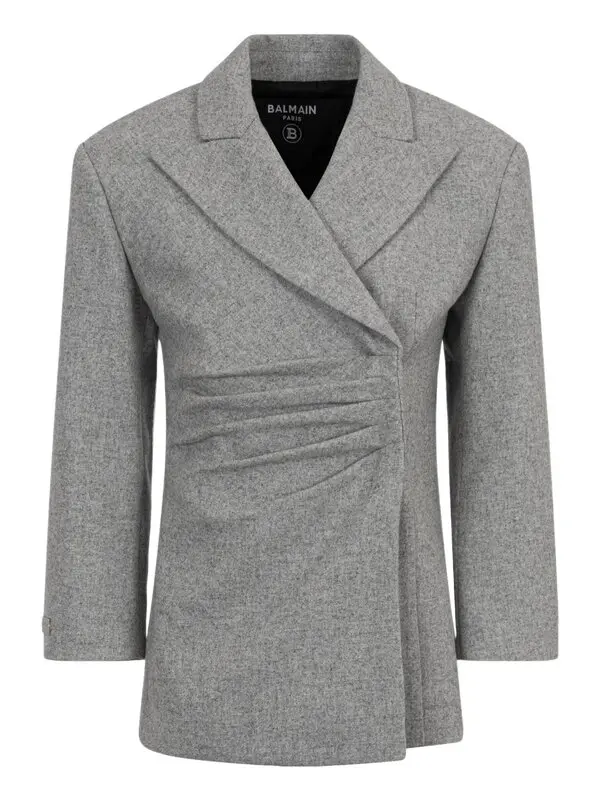 Balmain Long Sleeve Jacket With Logo Plaque - Grey