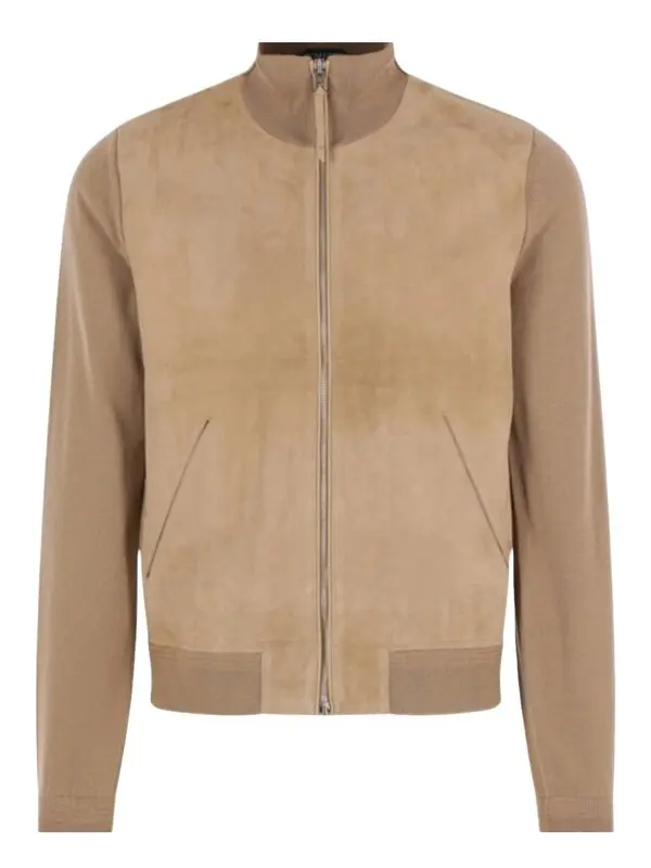 TOM FORD Suede Front Merino Wool Zip-up Jacket - Beige