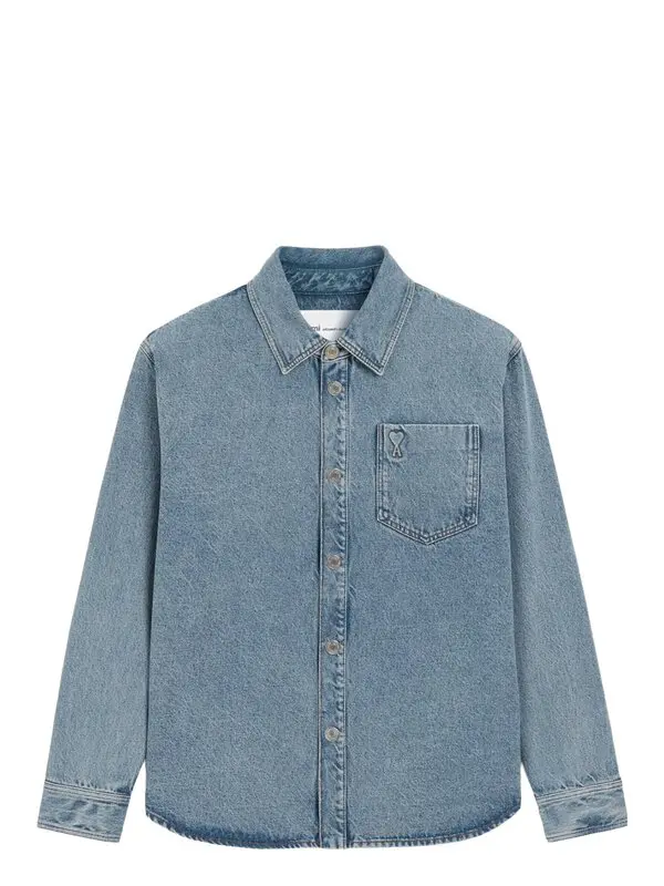 AMI Paris De Coeur Long Sleeved Overshirt - Used Blue