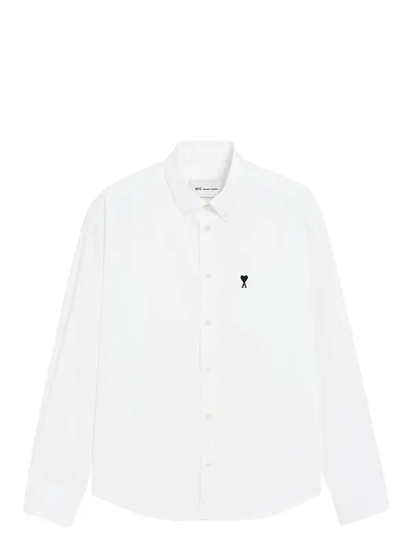 AMI Paris Boxy Cotton Shirt With De Coeur - White