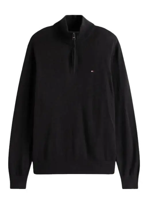 Tommy Hilfiger Long-sleeve Mock Neck Half-zip Knit Top - Black