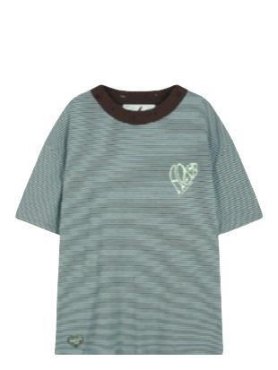 Andersson Bell Heart-shaped Striped T-shirt - Chocolate/mint