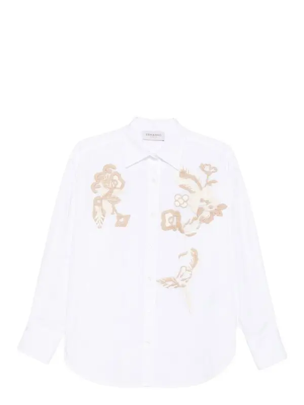 ERMANNO FIRENZE Embroidered Floral Long Sleeve Shirt - White