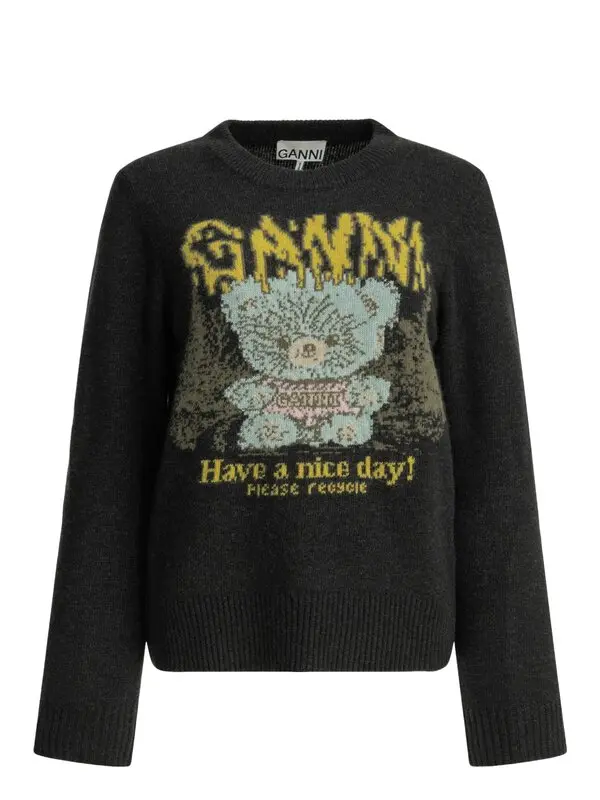 GANNI Teddy Jacquard Knitted Sweater - Phantom Black