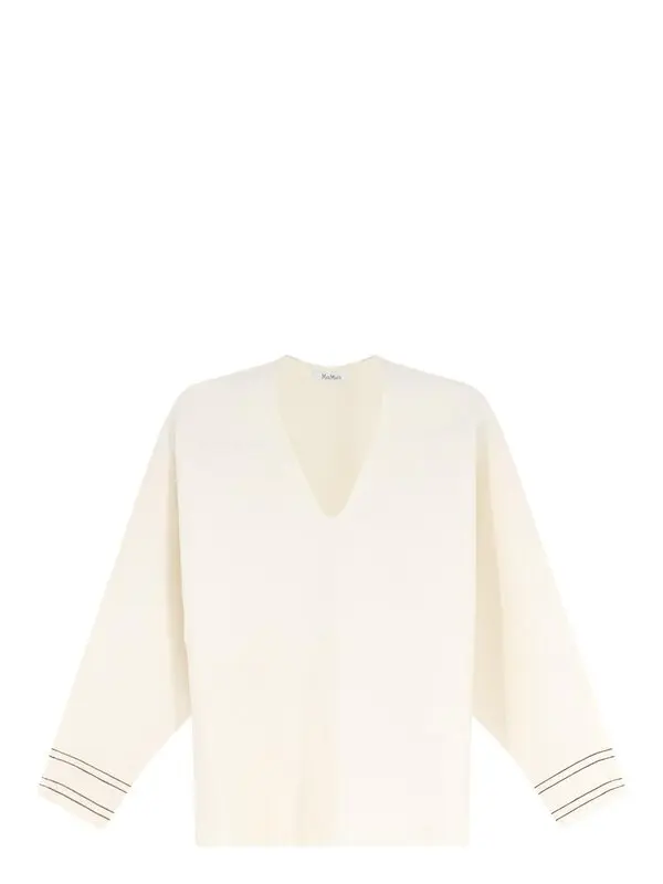 Max Mara Long Sleeve V-neck Knit Pullover - White