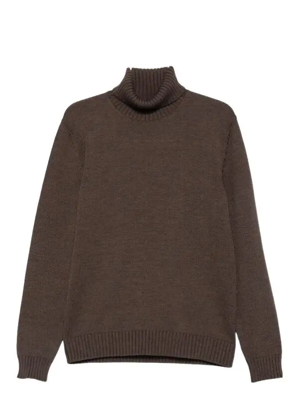 ZANONE Roll Neck Ribbed Trim Sweater - Brown