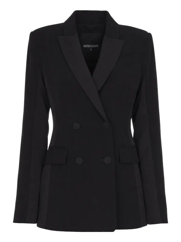 Patrizia Pepe Double-breasted Crepe Blazer - Black
