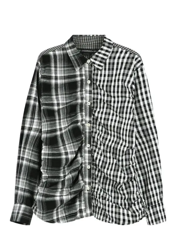 Andersson Bell Pleated Plaid Patchwork Shirt - Black