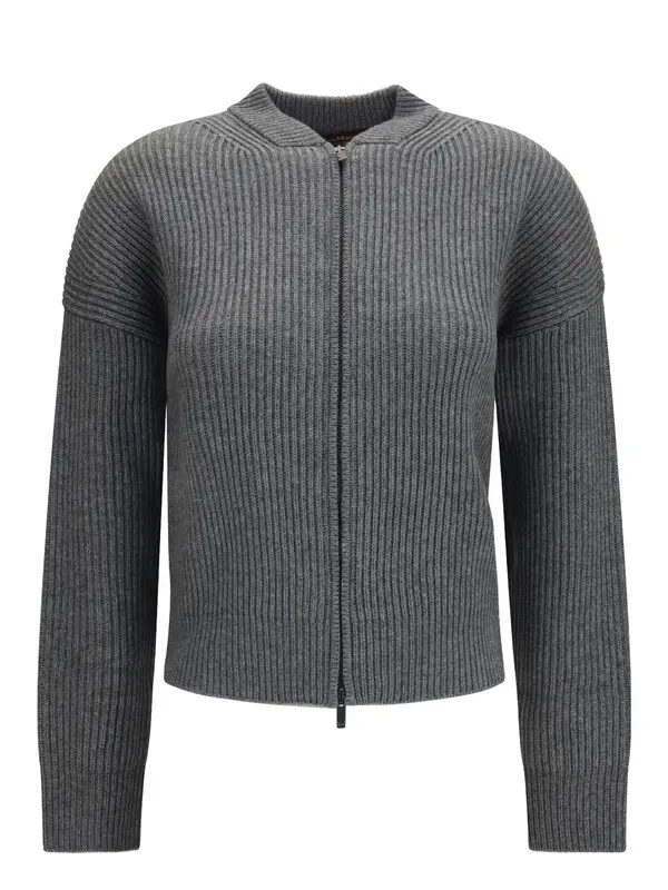 Max Mara Ribbed-knit Zip-up Cardigan - Melange Grey