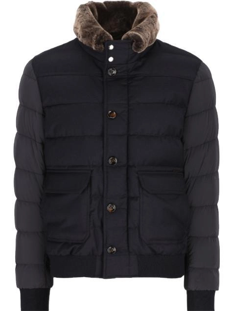 MOORER Quilted Coat With Fur Collar - Black