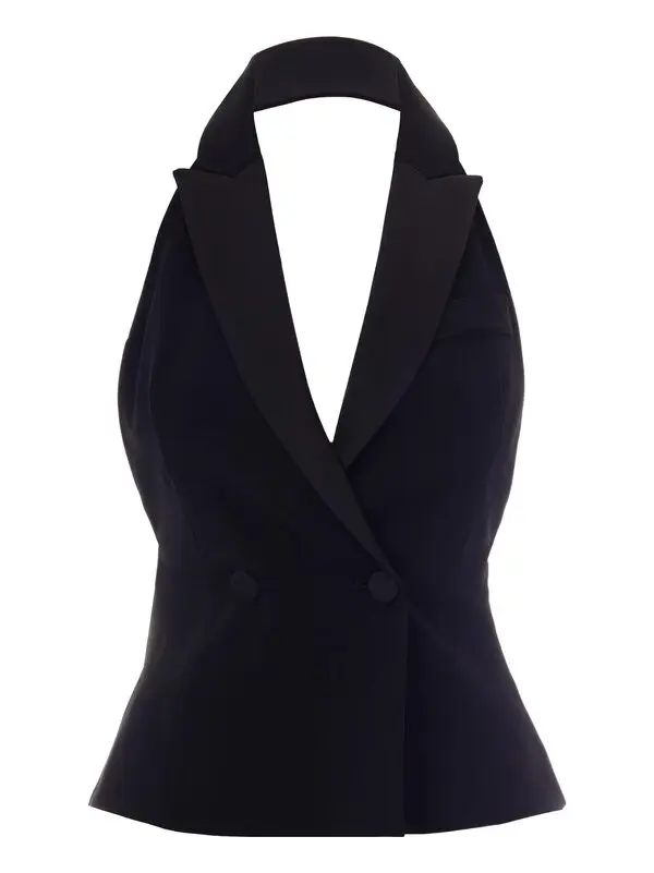 Patrizia Pepe Tuxedo-style Satin-lapel Top - Black